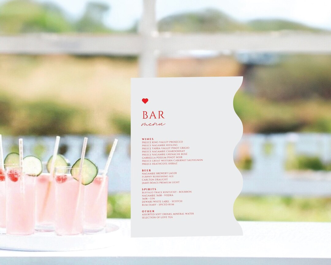 Bar Menu Sign, Simple Wedding Drink Menu, Printed Bar Menu Modern Event ...