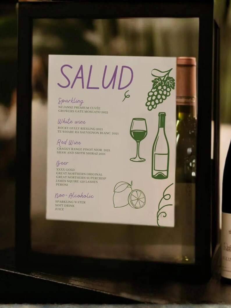 Salud Italian Bar Sign Template, Wedding Bar Sign, Hand Drawn Bar Sign ...