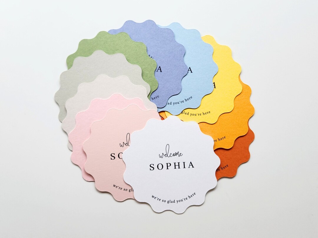Scalloped Place Cards, Circular Wavy Placecards, Wedding Baptism Bridal ...