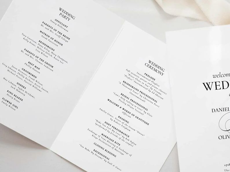 Wedding Ceremony Program Template, Modern Order of Service, Catholic ...