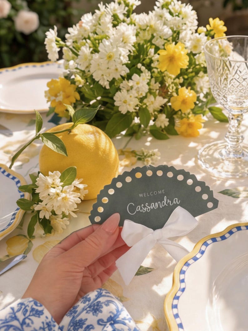 Fan Shaped Place Card, Whimsical Wedding Place Card, Custom Wedding ...