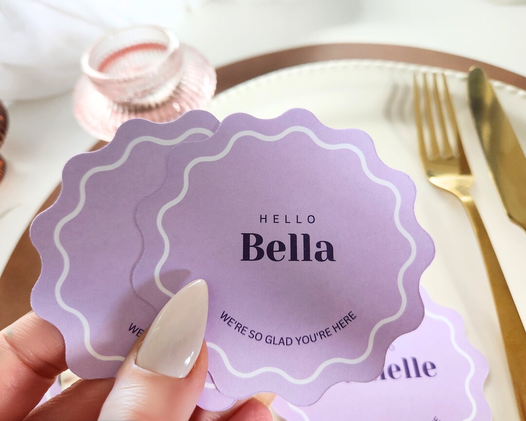Circular Wavy Place Cards Round Scalloped Edge, Wedding or Bridal ...