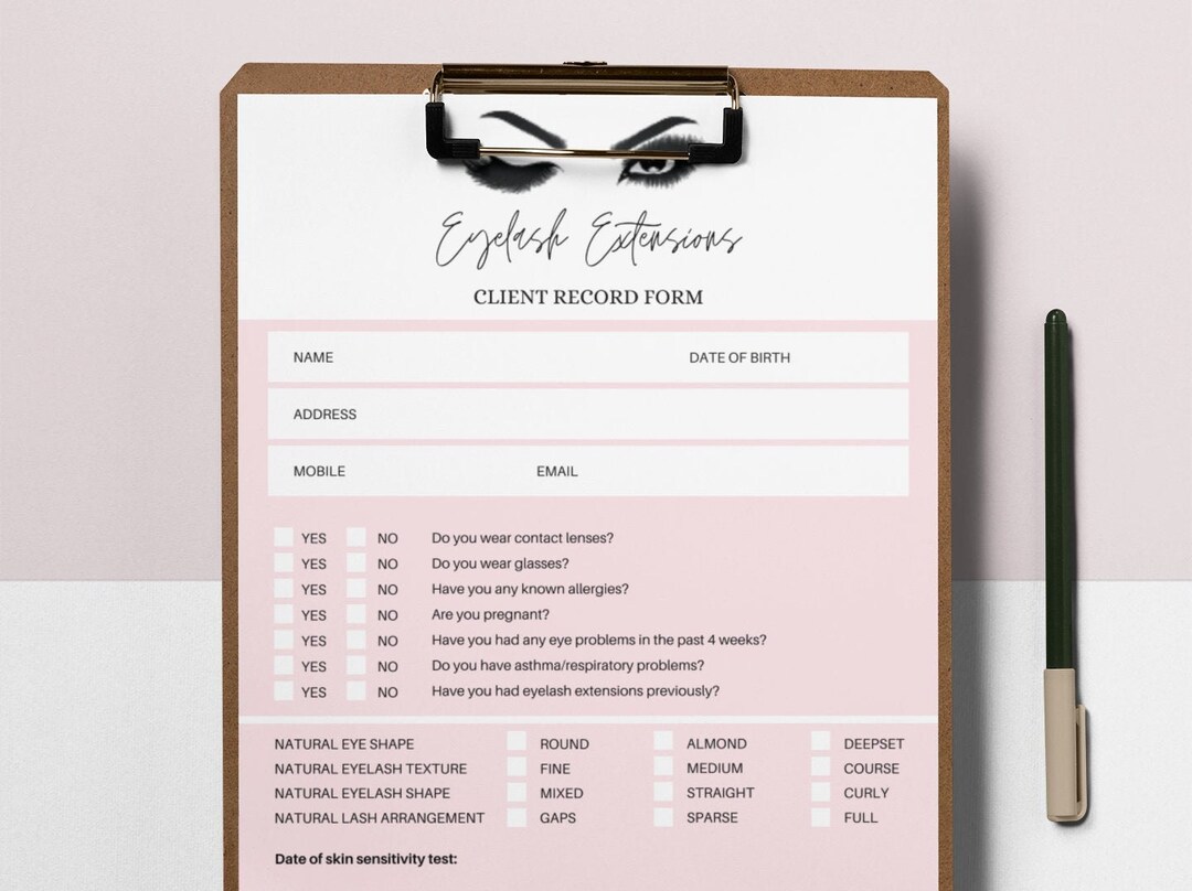 Eyelash Extensions Client Record Form, Lash Extensions, Client Card ...