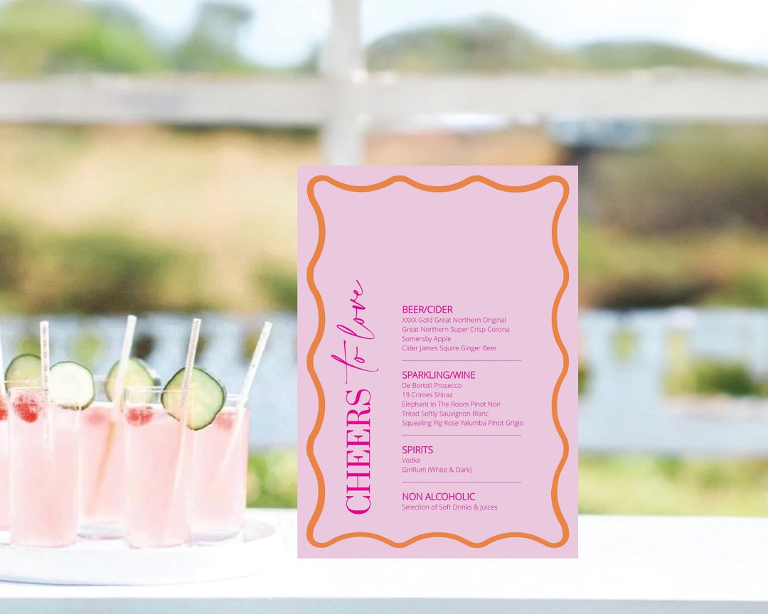 Wedding Bar Menu Sign, Printable Cheers to Love Bar Menu Template ...