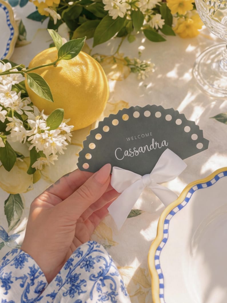 Fan Shaped Place Card, Whimsical Wedding Place Card, Custom Wedding ...