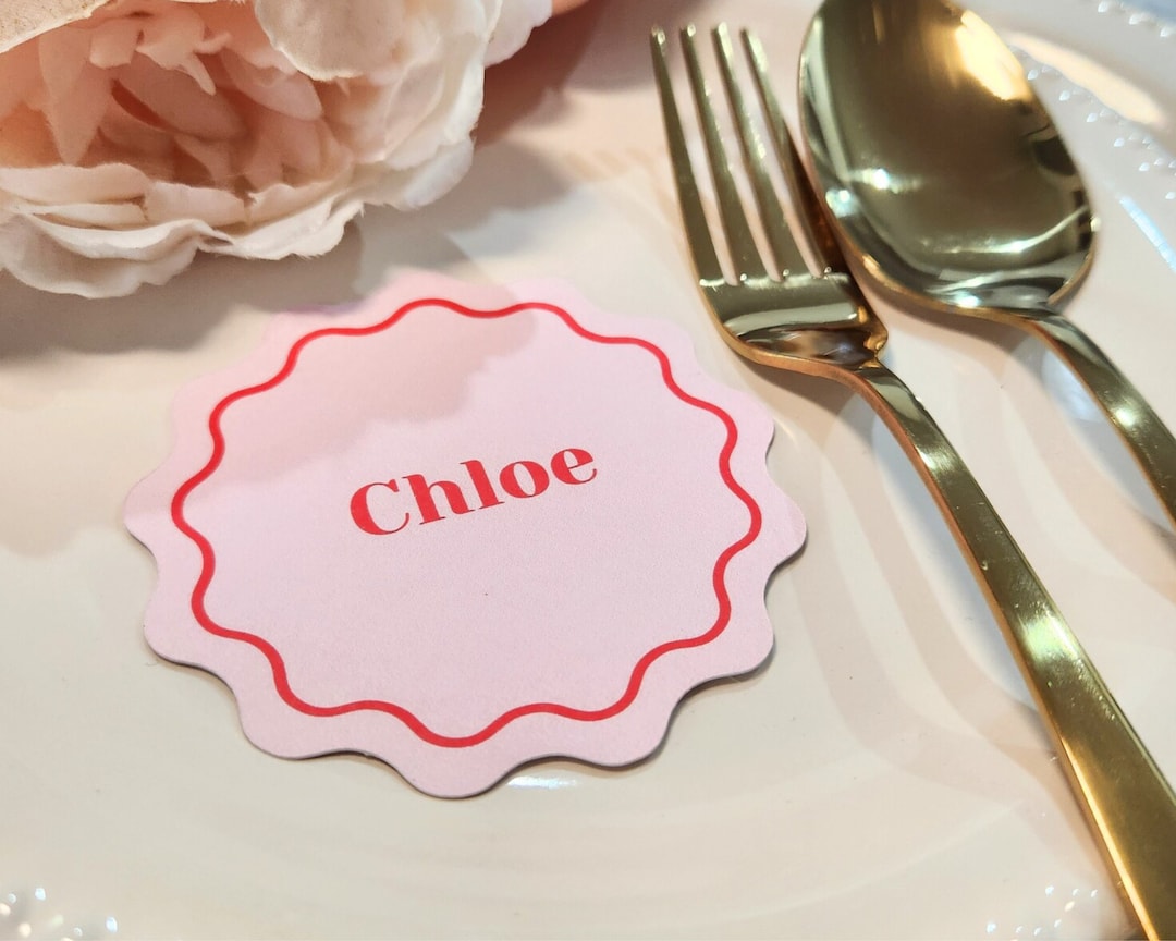 Place Cards Round Scalloped Edge, Wedding or Bridal Shower Wavy Edge ...
