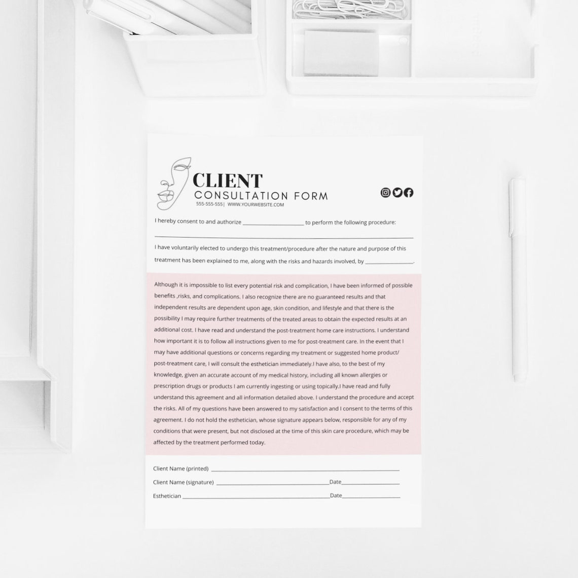 Client Consent esthetician Form Liability Form Client | Etsy