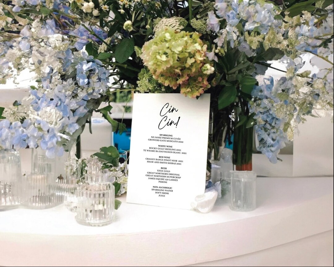 Wedding Bar Menu Sign, Printable Cin Cin Bar Menu Template, Modern Bar ...