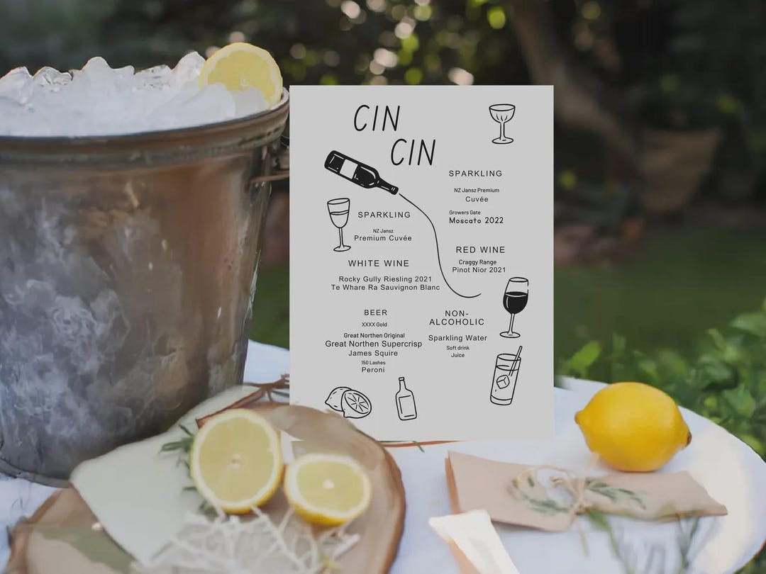 Bar Sign Wedding Template, Cin Cin Bar Sign, Hand Drawn Bar Menu Sign ...