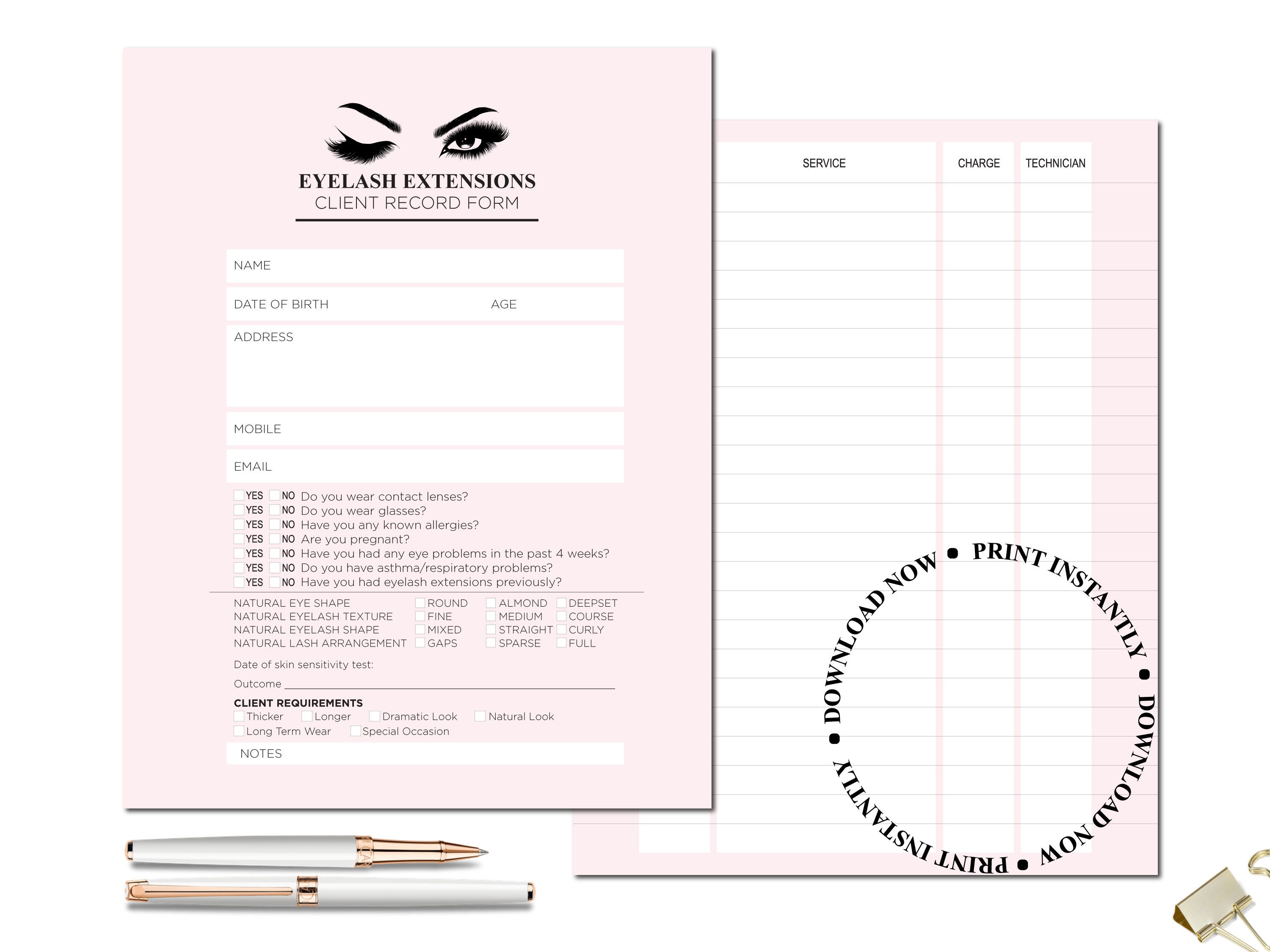 Eyelash Extensions Client Record Form Lash Extensions Client | Etsy