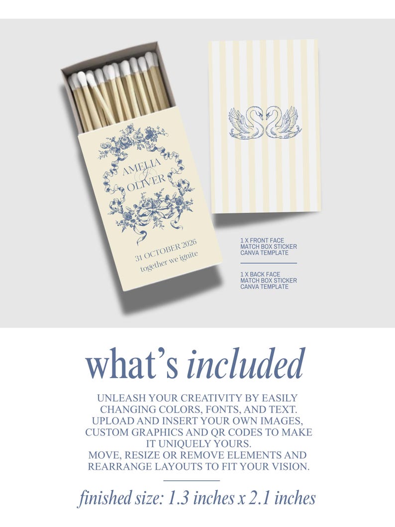 Matchbox Sticker Canva Template, Whimsical Illustrated Custom Matchbox ...