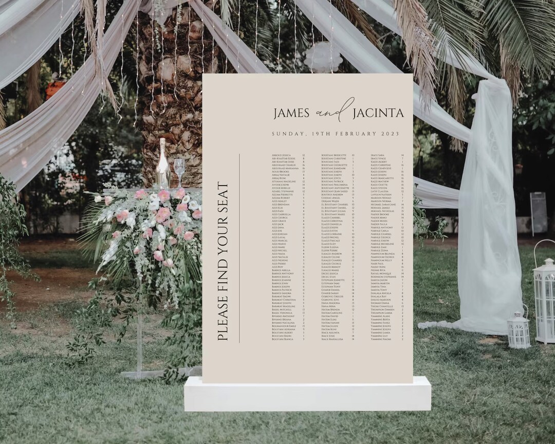 A0 Size Seating Chart Sign, Entrance Sign, Printed Wedding Sign ...