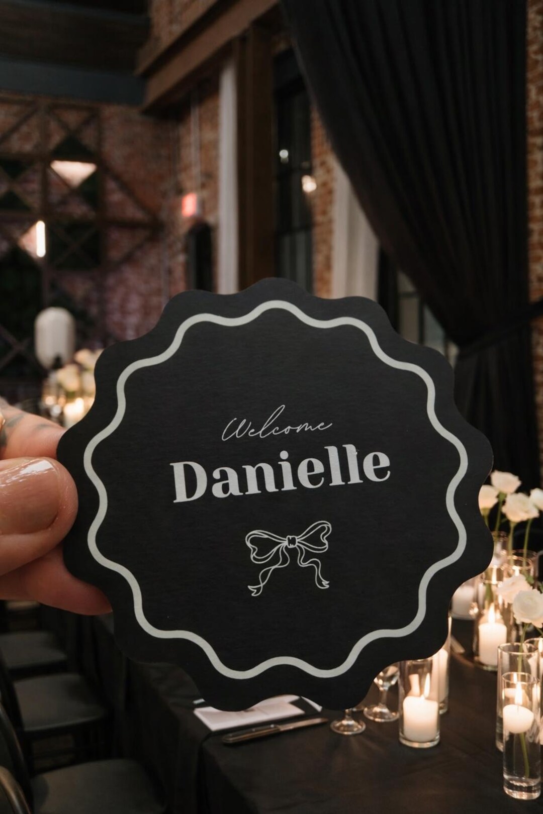 Scalloped Black Place Cards, Circular Wavy Placecards, Wedding Baptism ...