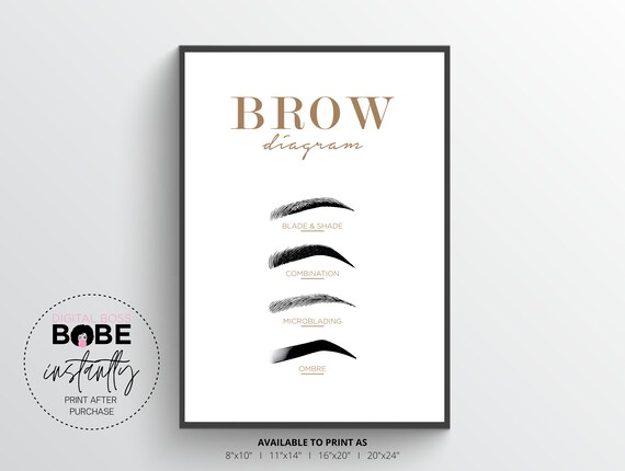 Brow Diagram Eyebrow Cheat Sheet Eyebrow Symbols Printable | Etsy