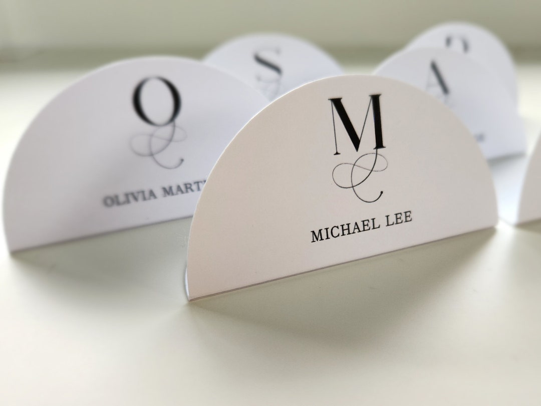Wedding Place Cards, Folded Taco Half Circle Calligraphy Place Cards ...