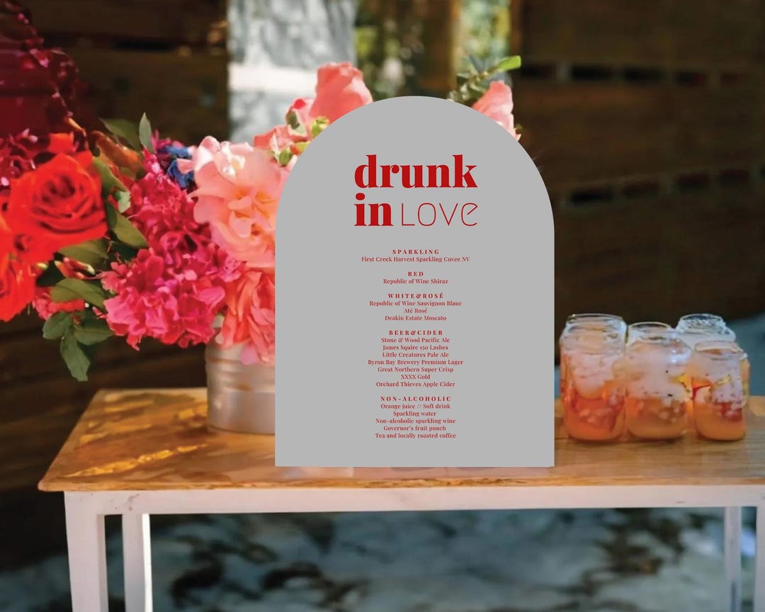 Printed Bar Menu Sign, Simple Wedding Drink Menu, Printed Bar Menu ...