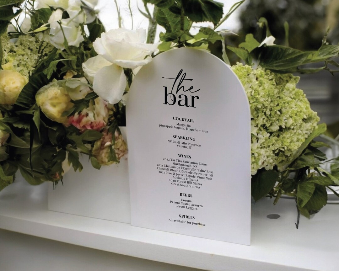 Bar Menu Sign, Simple Wedding Drink Menu, Printed Bar Menu Modern Event ...