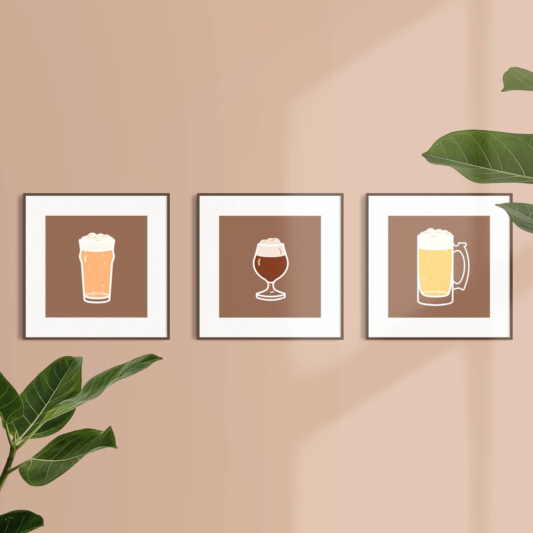 Beer Art Set - Beer Poster Set - Bar Decor - Three Panel Wall Art ...