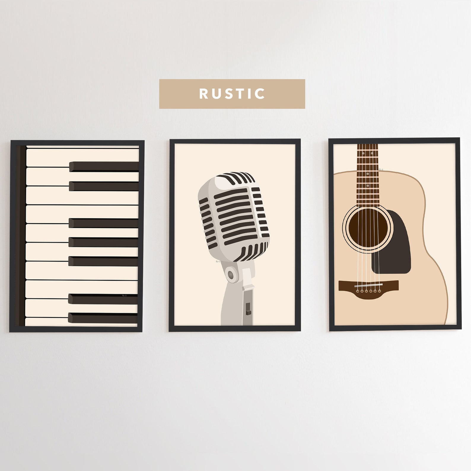 Set of 3 Music Posters - Piano, Guitar & Microphone - Gifts for ...