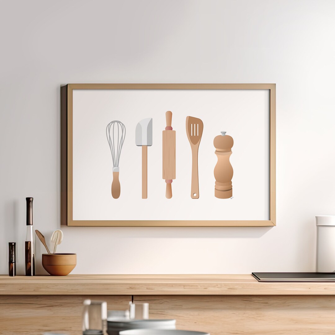 Modern Kitchen Art - Minimalist Kitchen Tools Poster - Boho Cooking ...