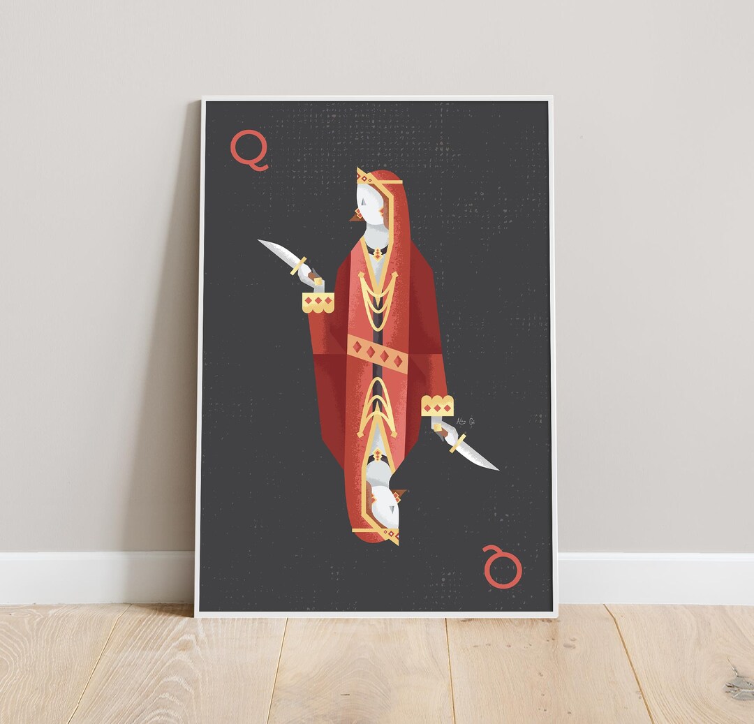 Red Queen Playing Card Art - Poker Room Decor - Roommate Gift - College ...