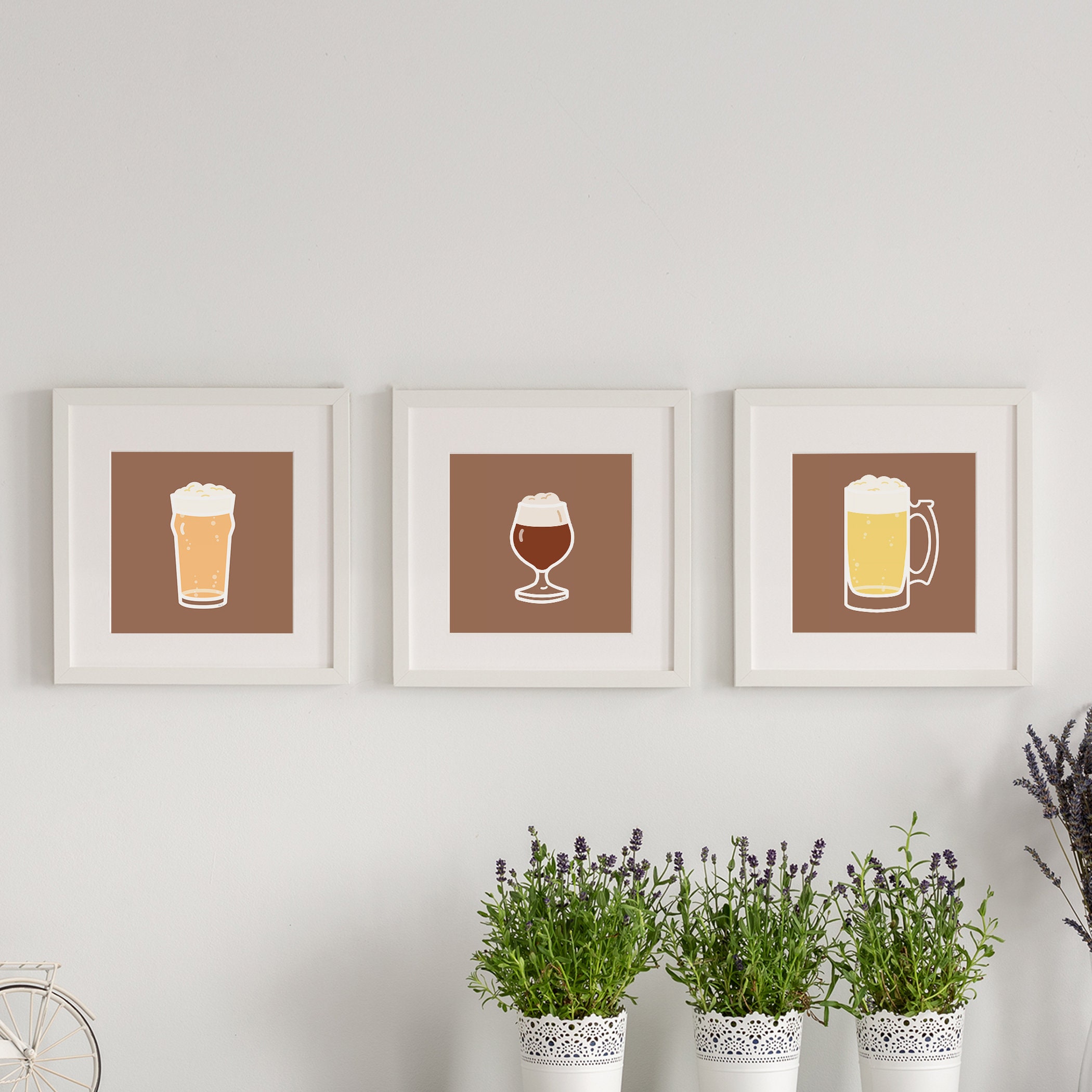 Beer Art Set Beer Poster Set Bar Decor Three Panel Wall | Etsy