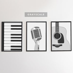 Set of 3 Music Posters - Piano, Guitar & Microphone - Gifts for ...