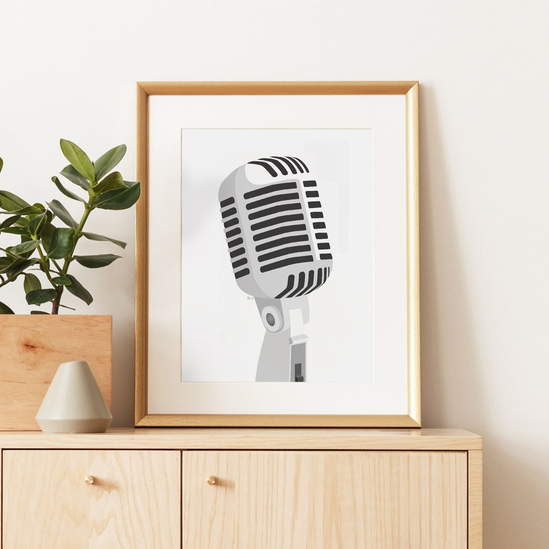 Retro Microphone Poster - Music Art - Recording Studio Decor - Podcast ...