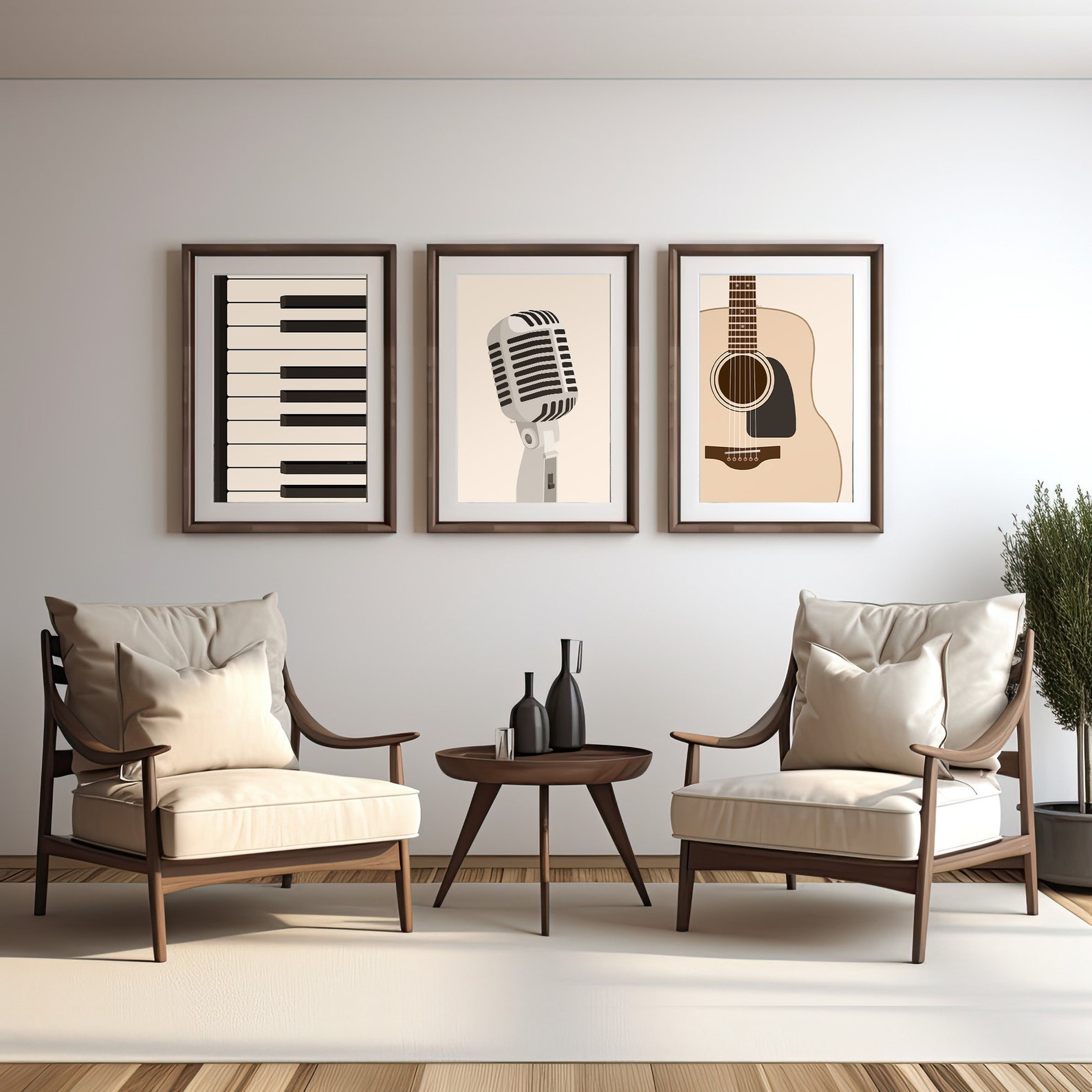 Set of 3 Music Posters Piano, Guitar & Microphone Gifts for Musicians ...