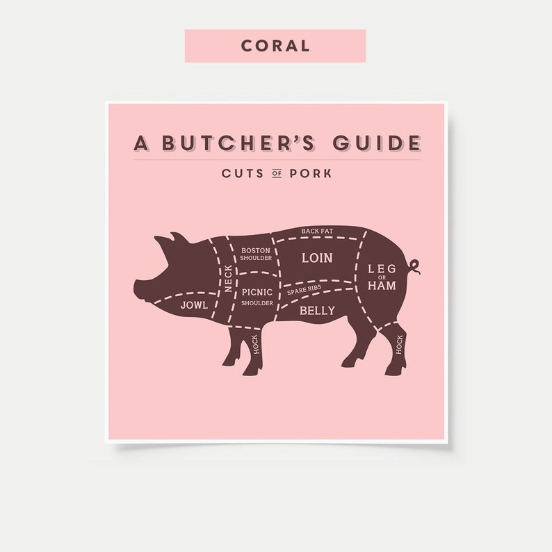 Butcher's Guide to Pork (square) - Meat Diagram - Butcher Diagram ...