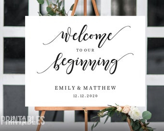 Printable Welcome to Our Beginning Sign Black and White Wedding Welcome ...