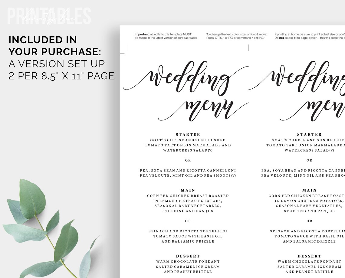 Editable Menu Template Printable Wedding Menu Editable - Etsy
