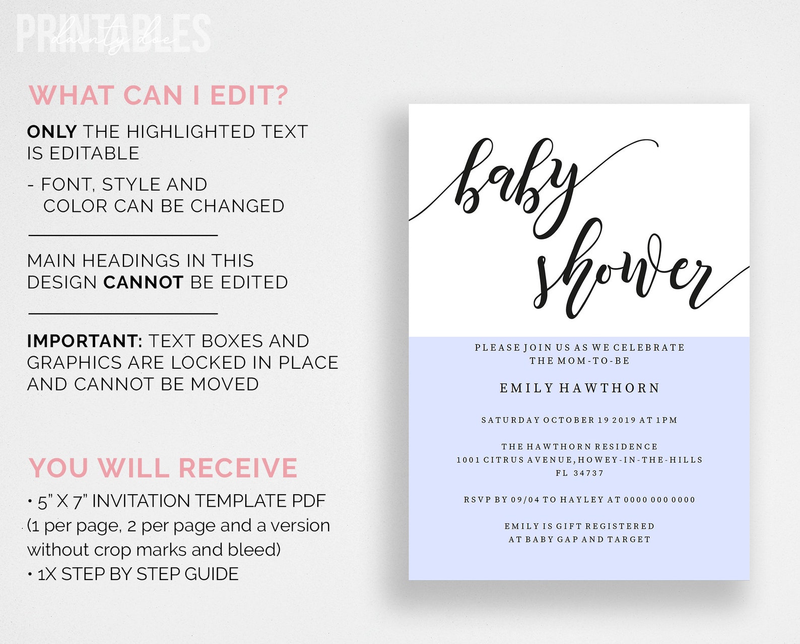Printable Baby Shower Invitation Editable Baby Shower Invite | Etsy