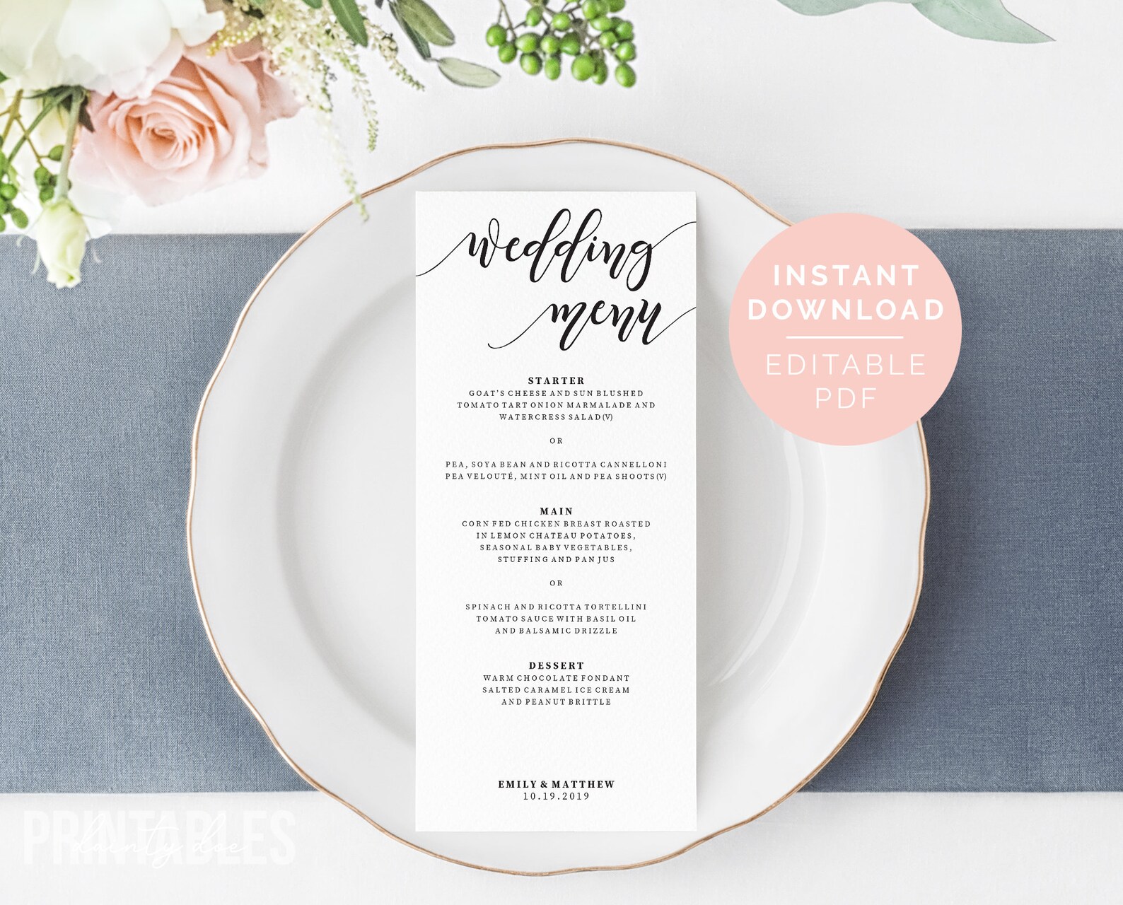 Editable Menu Template Printable Wedding Menu Editable Wedding Menu ...
