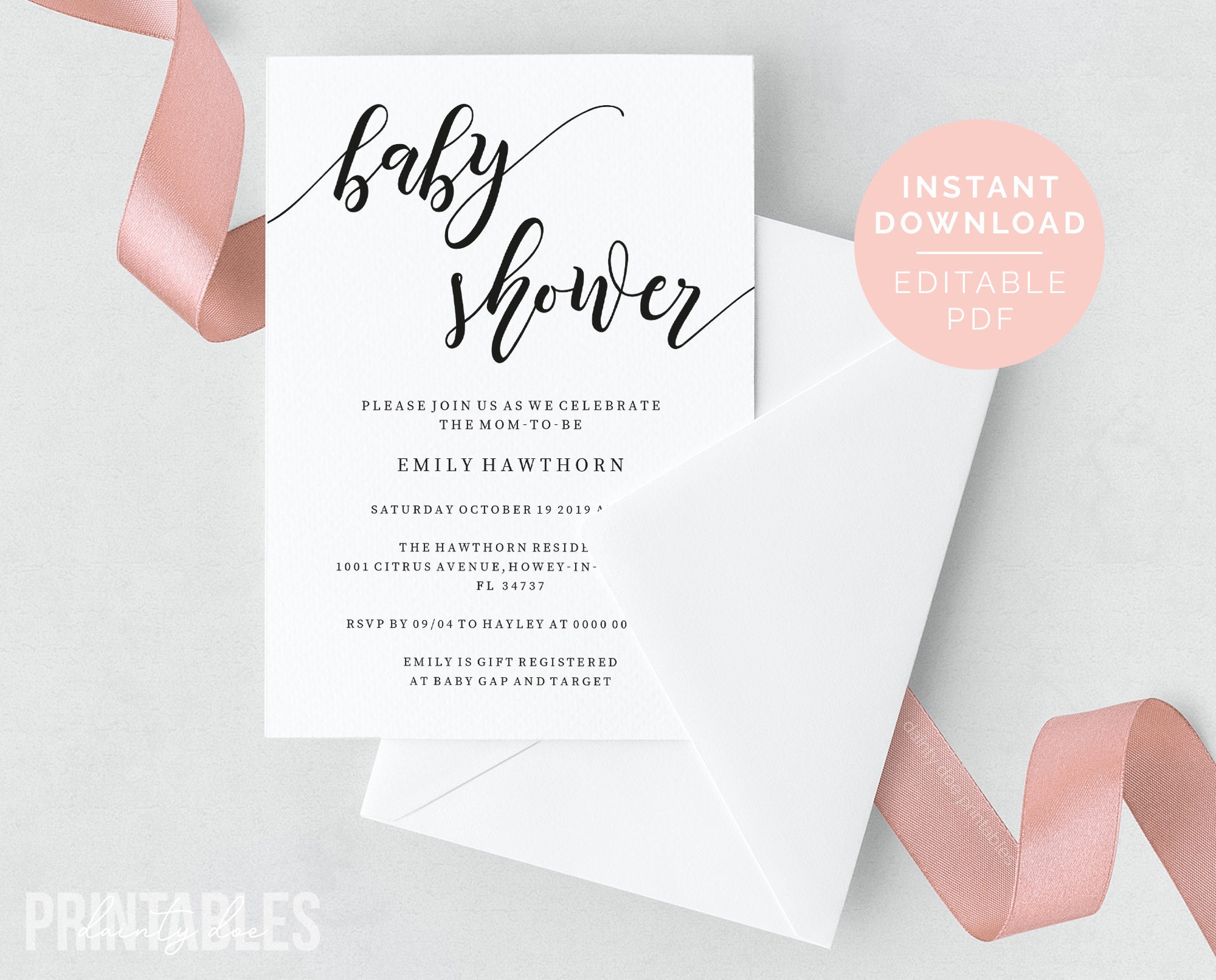 Printable Baby Shower Invitation Editable Baby Shower Invite | Etsy