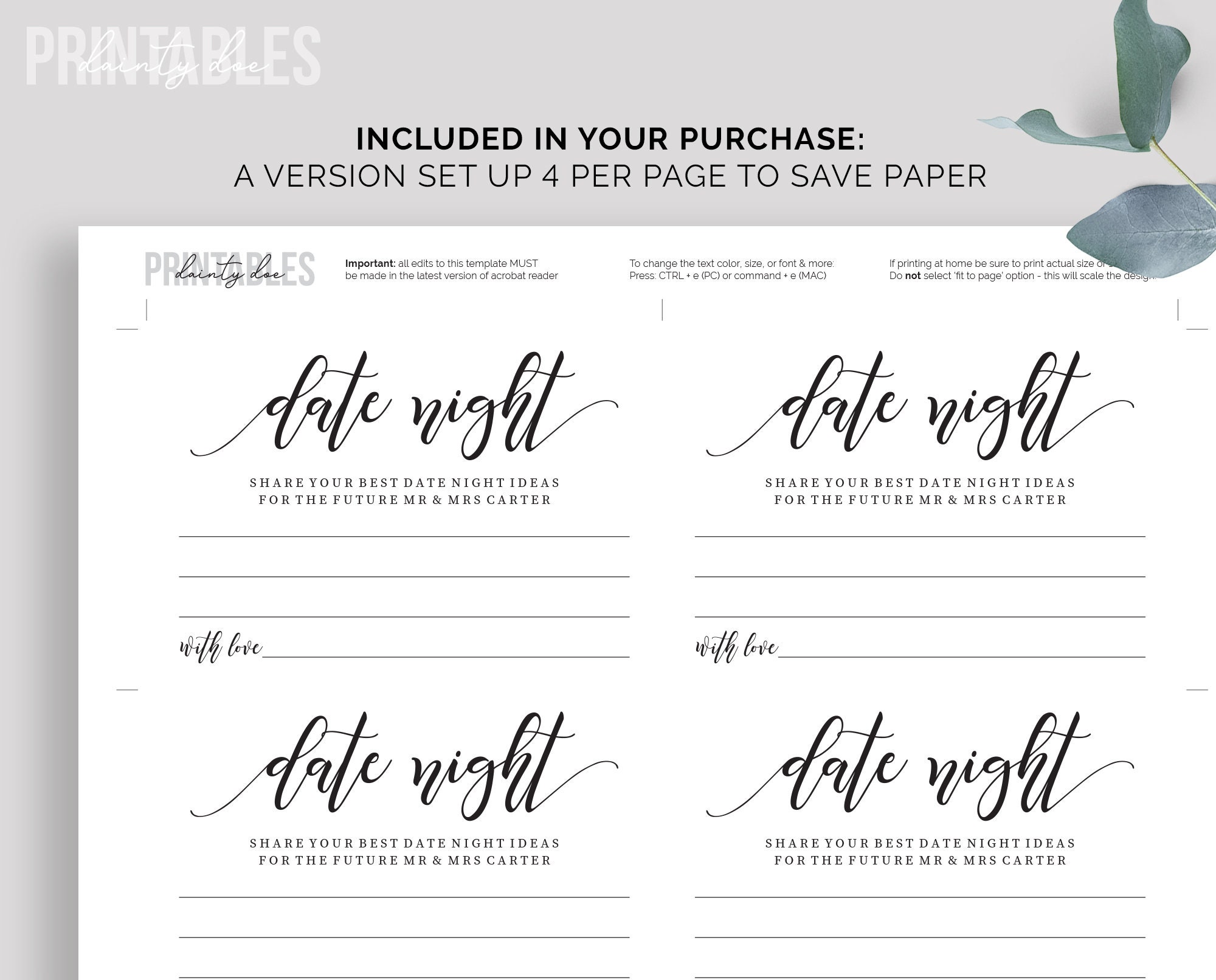 Editable Date Night Cards Printable Date Night Card Date | Etsy