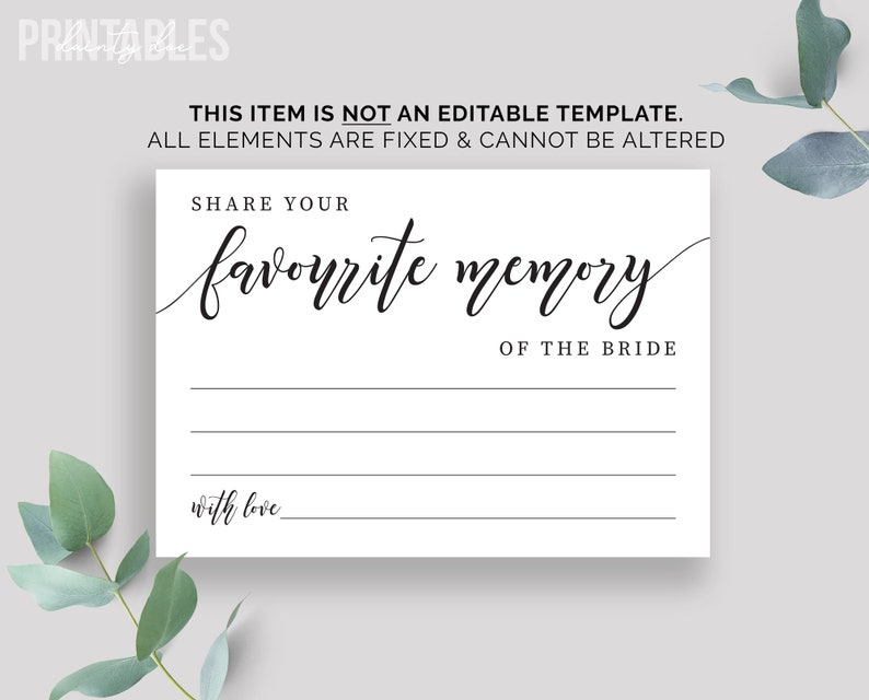 Printable Favourite Memory of the Bride Card Share a Memory - Etsy