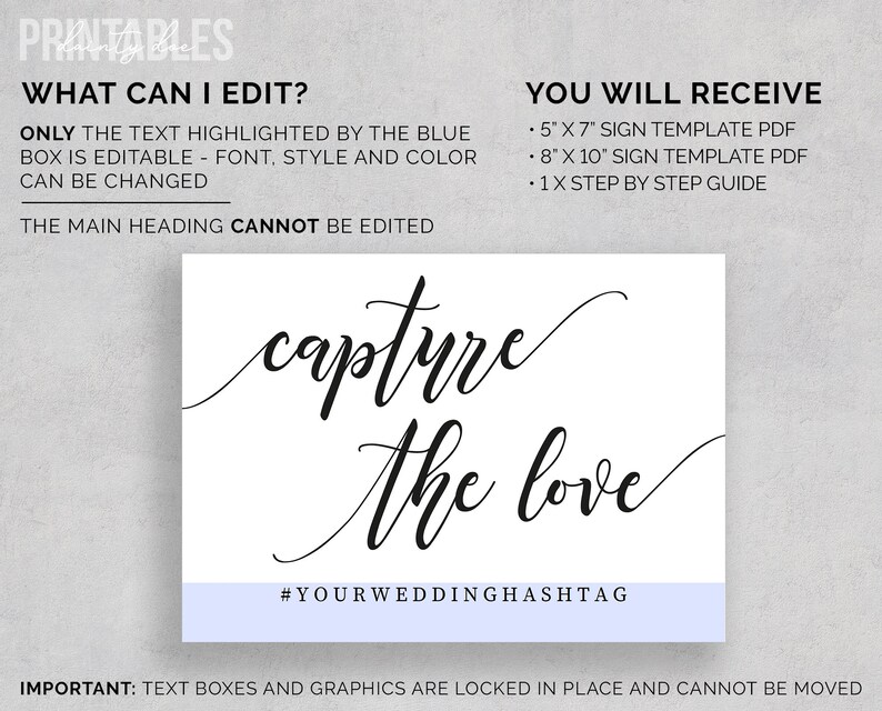 Printable Wedding Capture the Love Sign Editable Template - Etsy