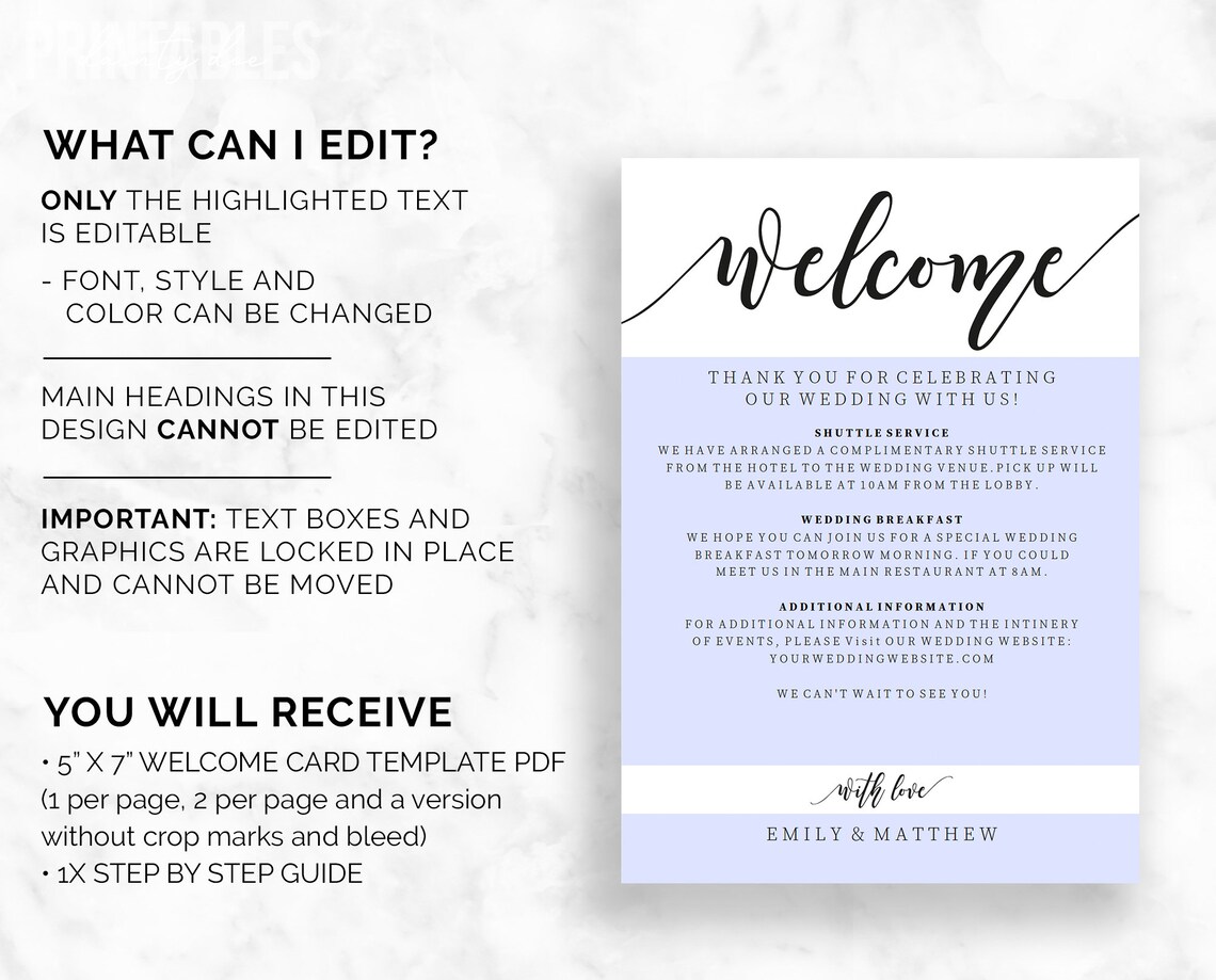 Welcome Wedding Letter Template Printable Welcome Card - Etsy