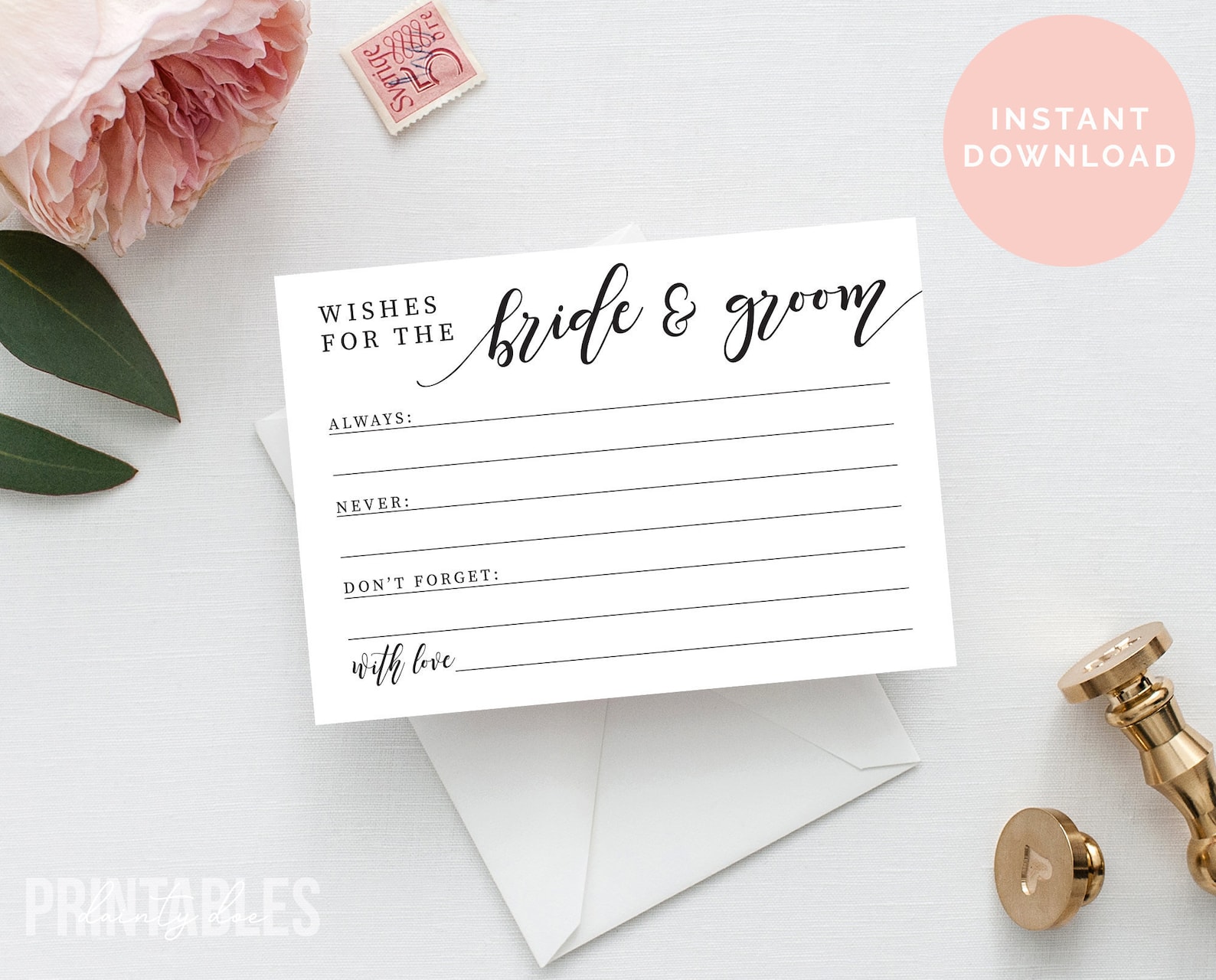 Wishes for Bride and Groom Words of Wisdom Card Printable Advice Card ...