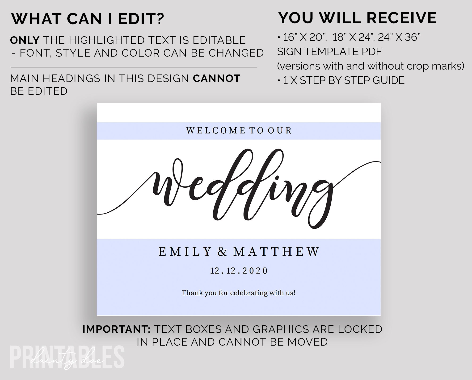 Welcome to our Wedding Sign Printable Wedding Sign Template | Etsy