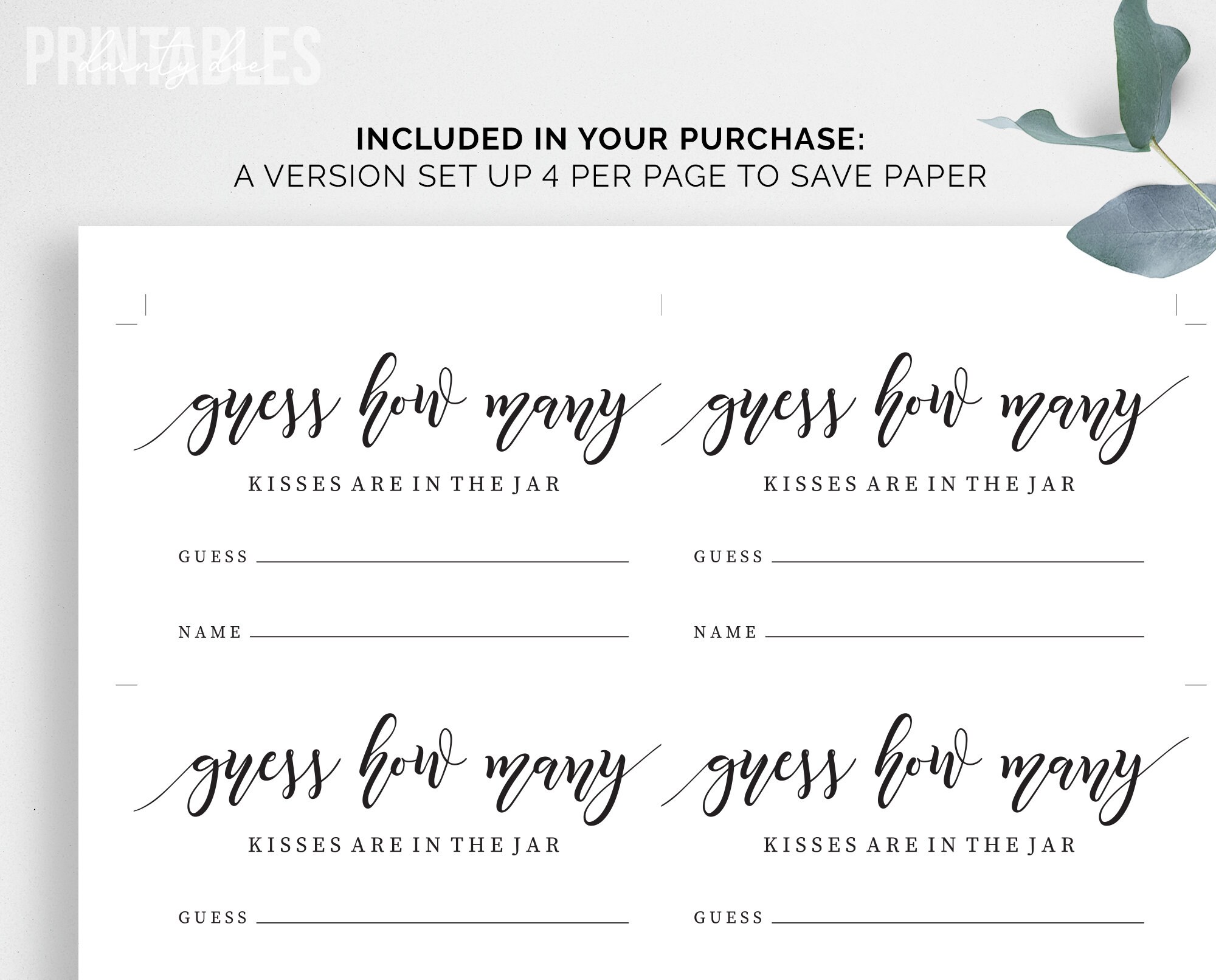 How Many Kisses In The Jar Printable Guess How Many Kisses Etsy