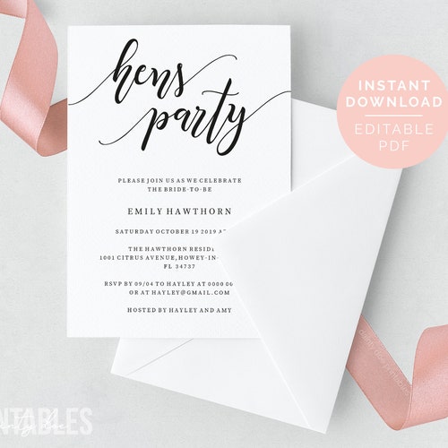 Modern Hens Party Invitation Template Printable Bachelorette - Etsy