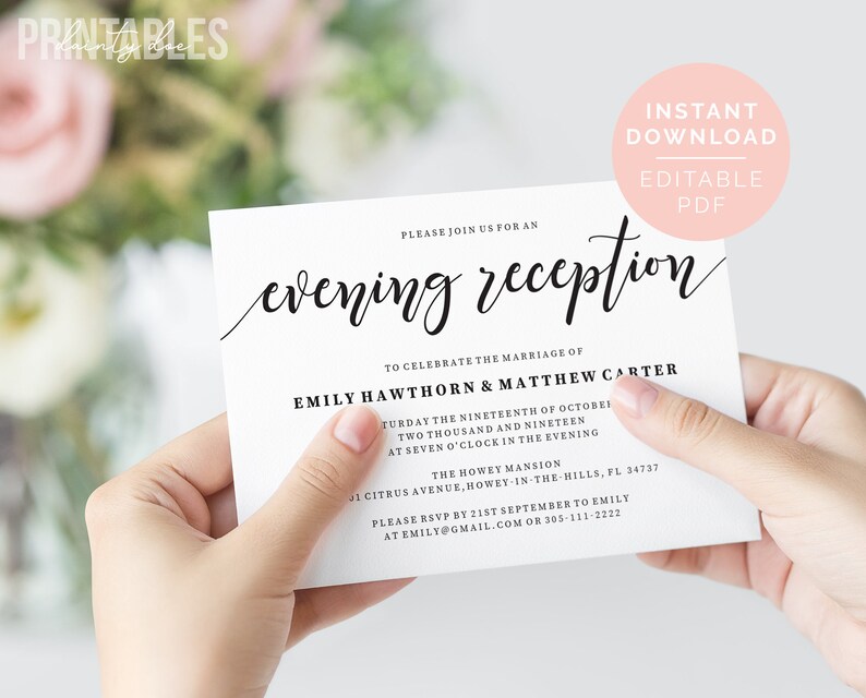 Editable Evening Reception Invite Wedding Evening Invitation - Etsy