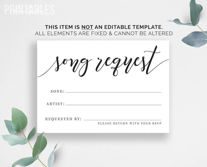 Printable Song Request Card Song RSVP Card DJ Request Card - Etsy
