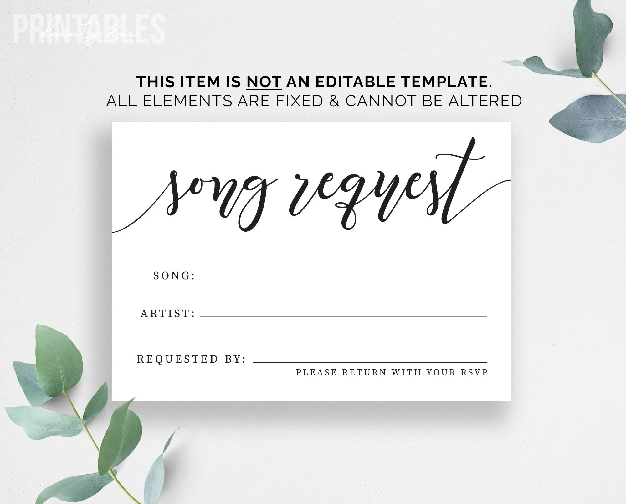 Printable Song Request Card Song RSVP Card DJ Request Card - Etsy
