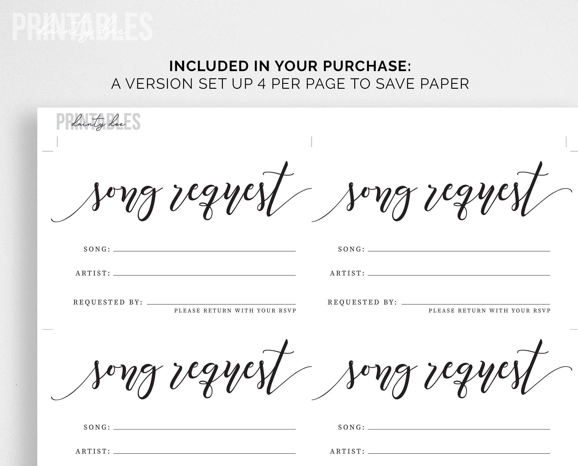 Printable Song Request Card Song RSVP Card DJ Request Card - Etsy