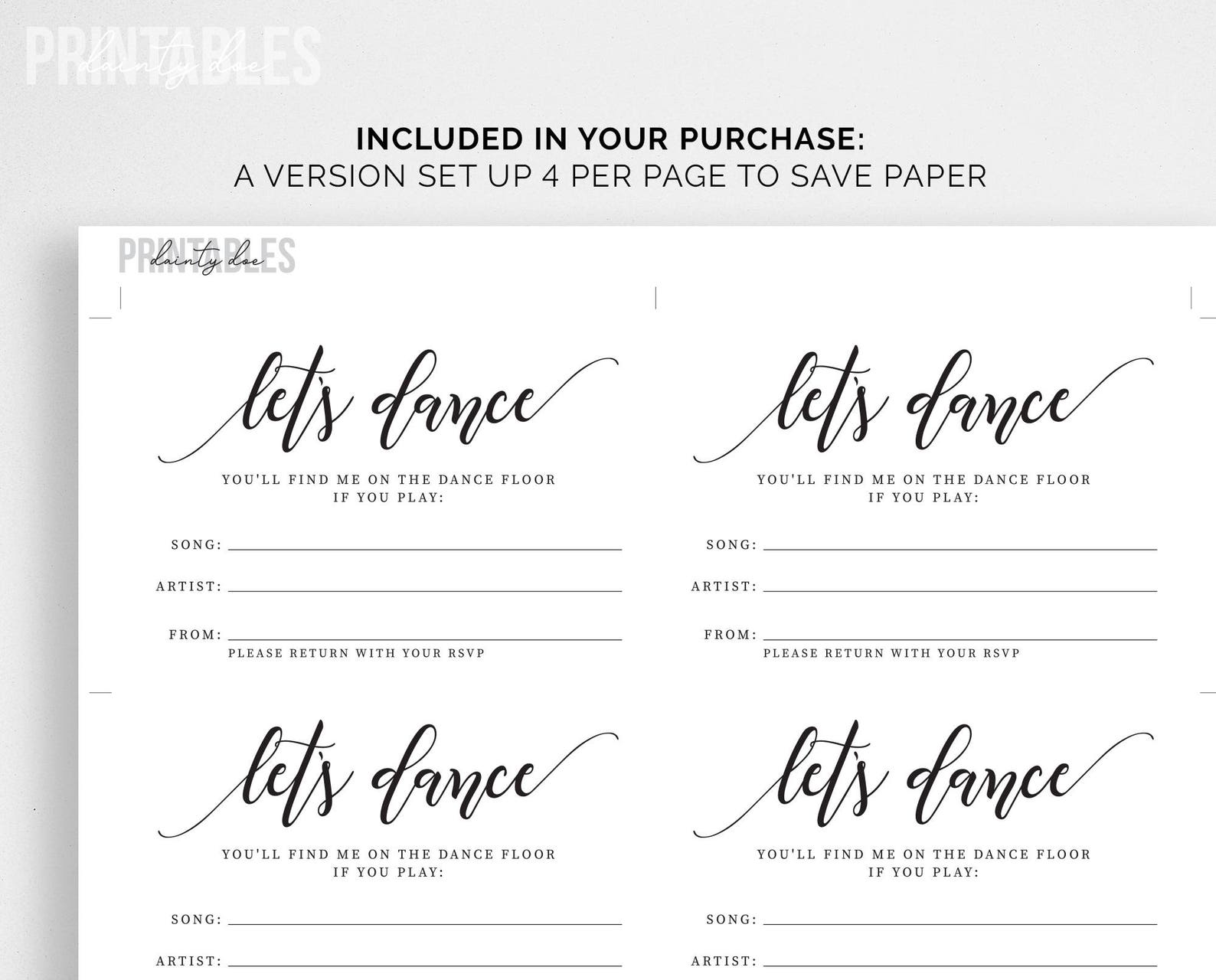 Printable Song Request Card Let's Dance Card DJ - Etsy UK