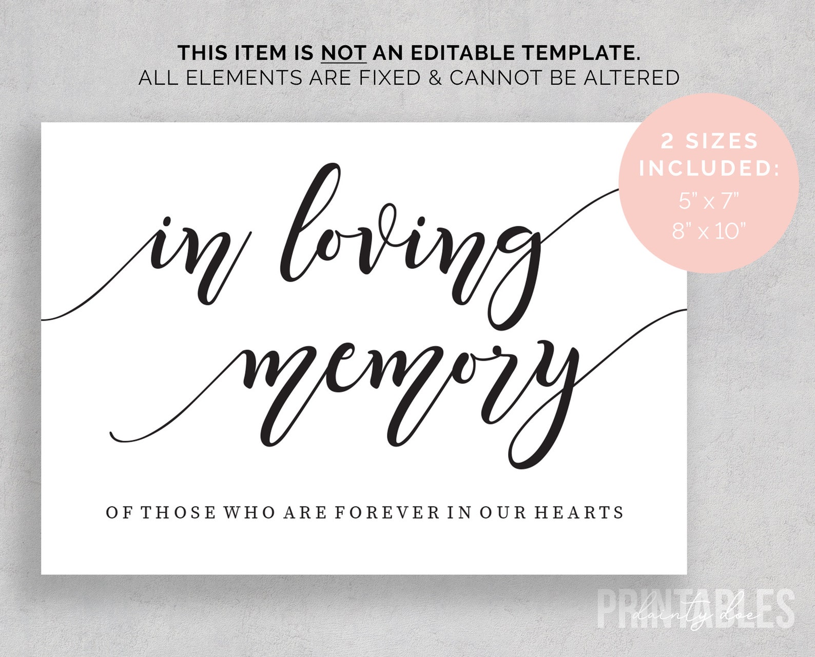 Printable in Loving Memory Sign Forever in Our Hearts Sign - Etsy