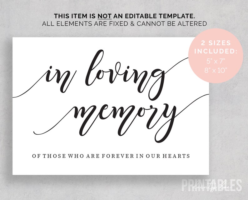 Printable in Loving Memory Sign Forever in Our Hearts Sign - Etsy